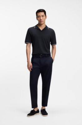 BOSS johnny-collar polo shirt in cotton and linen